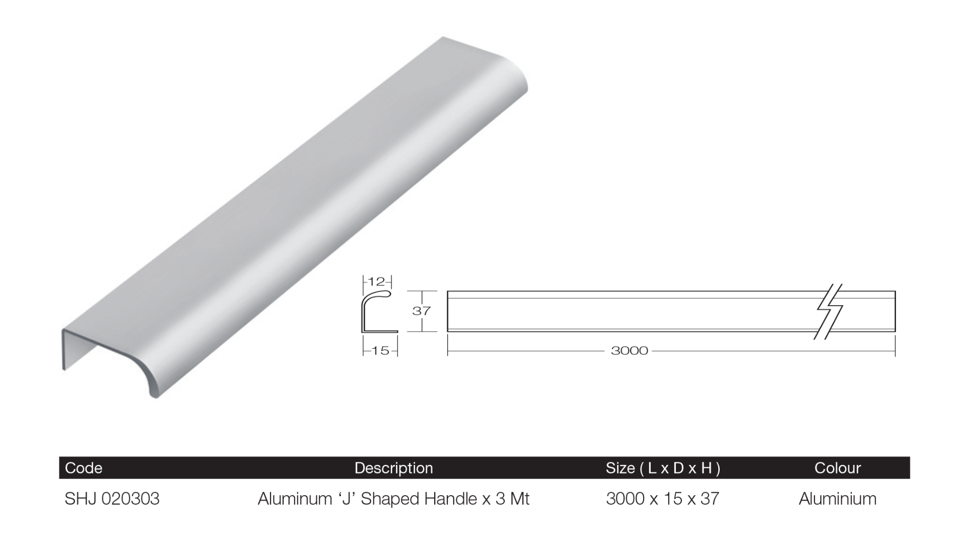 ALUMINUM ‘J’ SHAPED HANDLE | Kitchen Cabinet Fittings Malaysia | Sommer