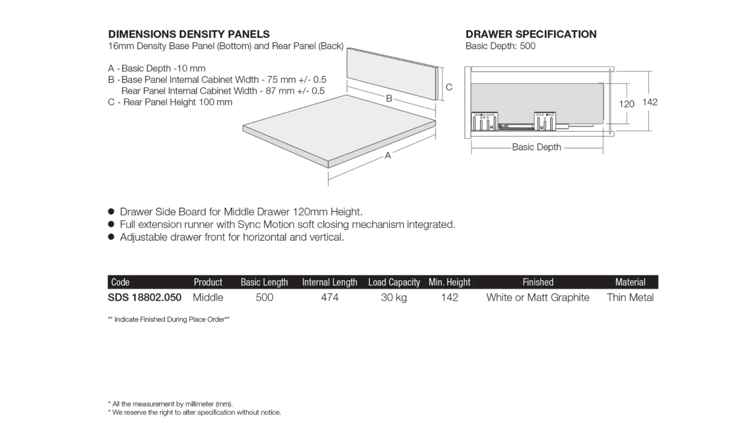 SLIM LINE MIDDLE DRAWER | Kitchen Cabinet Fittings Malaysia | Sommer