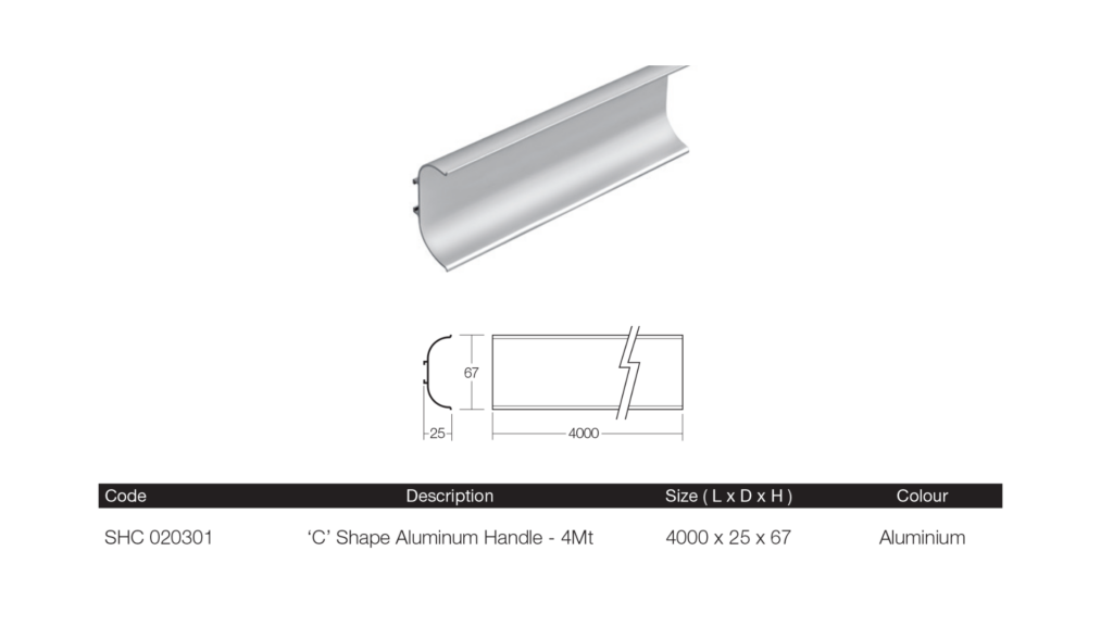 ALUMINUM 'C' HANDLE | Kitchen Cabinet Fittings Malaysia | Sommer